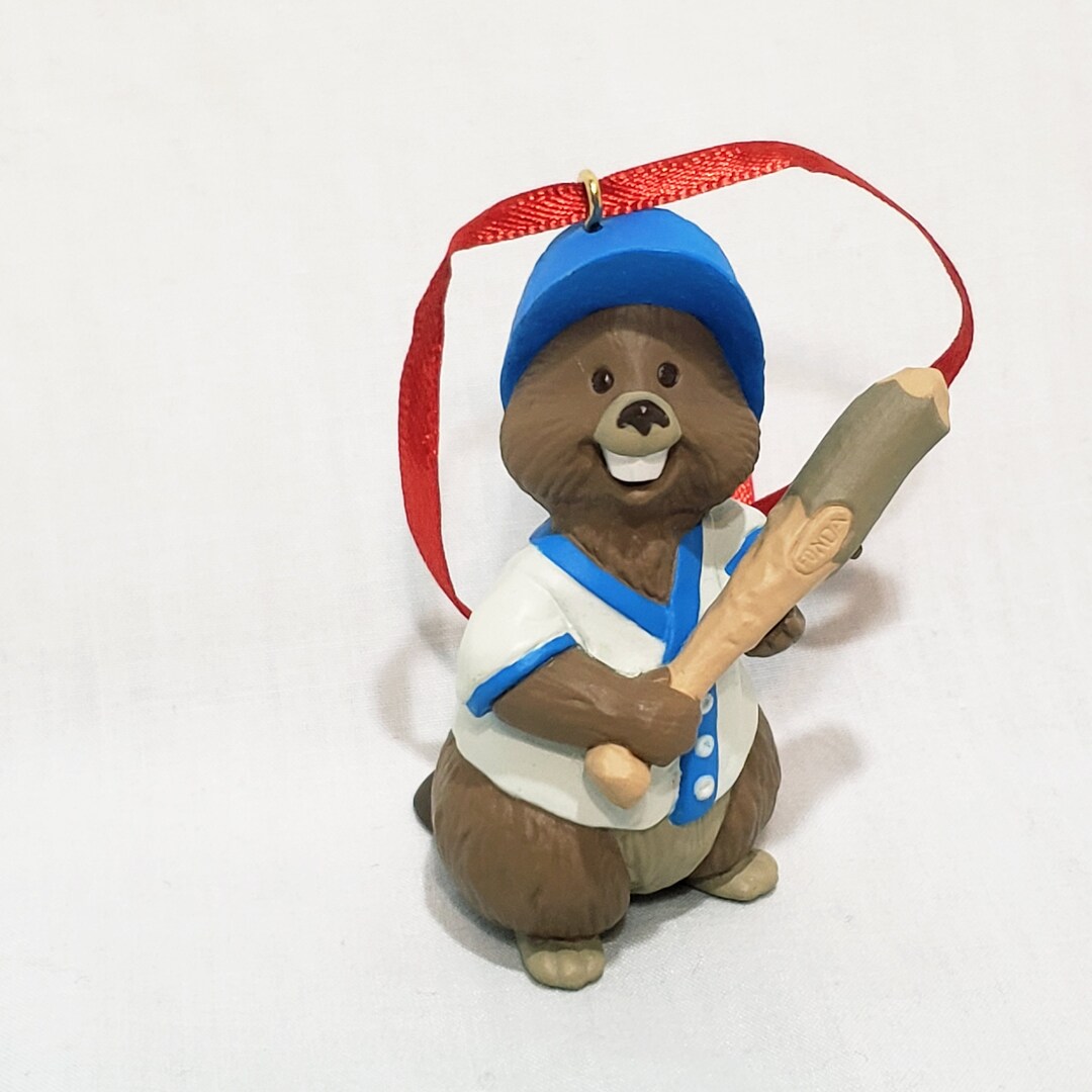 Beaver Baseball Player Busy Batter Christmas Ornament Resin 1" 1994 ...