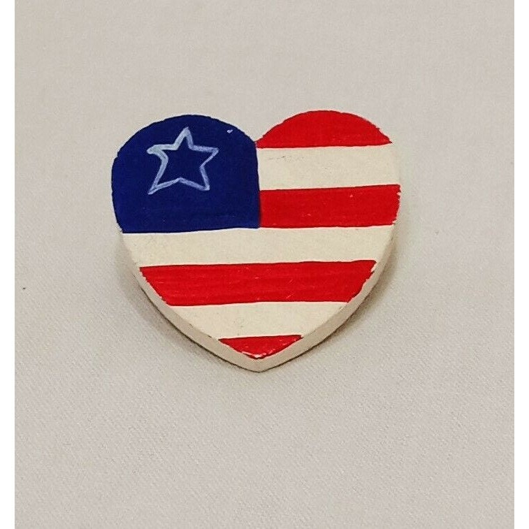 Heart American Flag Brooch Pin Wooden Red White Blue Star 1 Patriotic ...