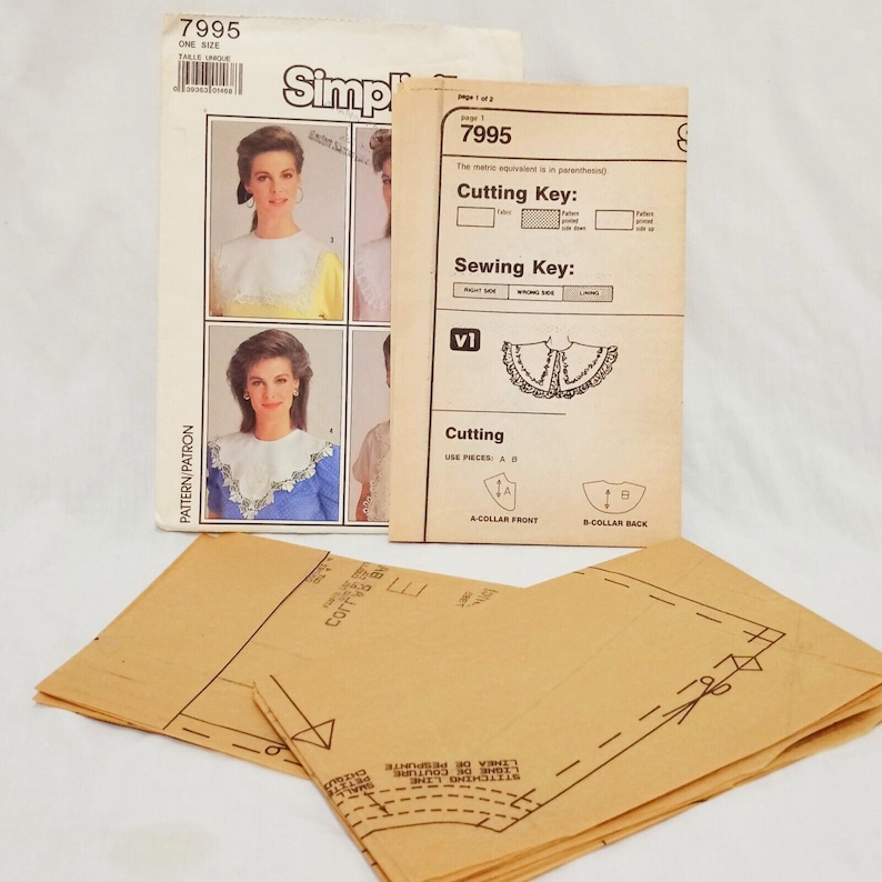 Misses Set Collars Sewing Pattern 7995 Simplicity 1986 One Size Precut ...