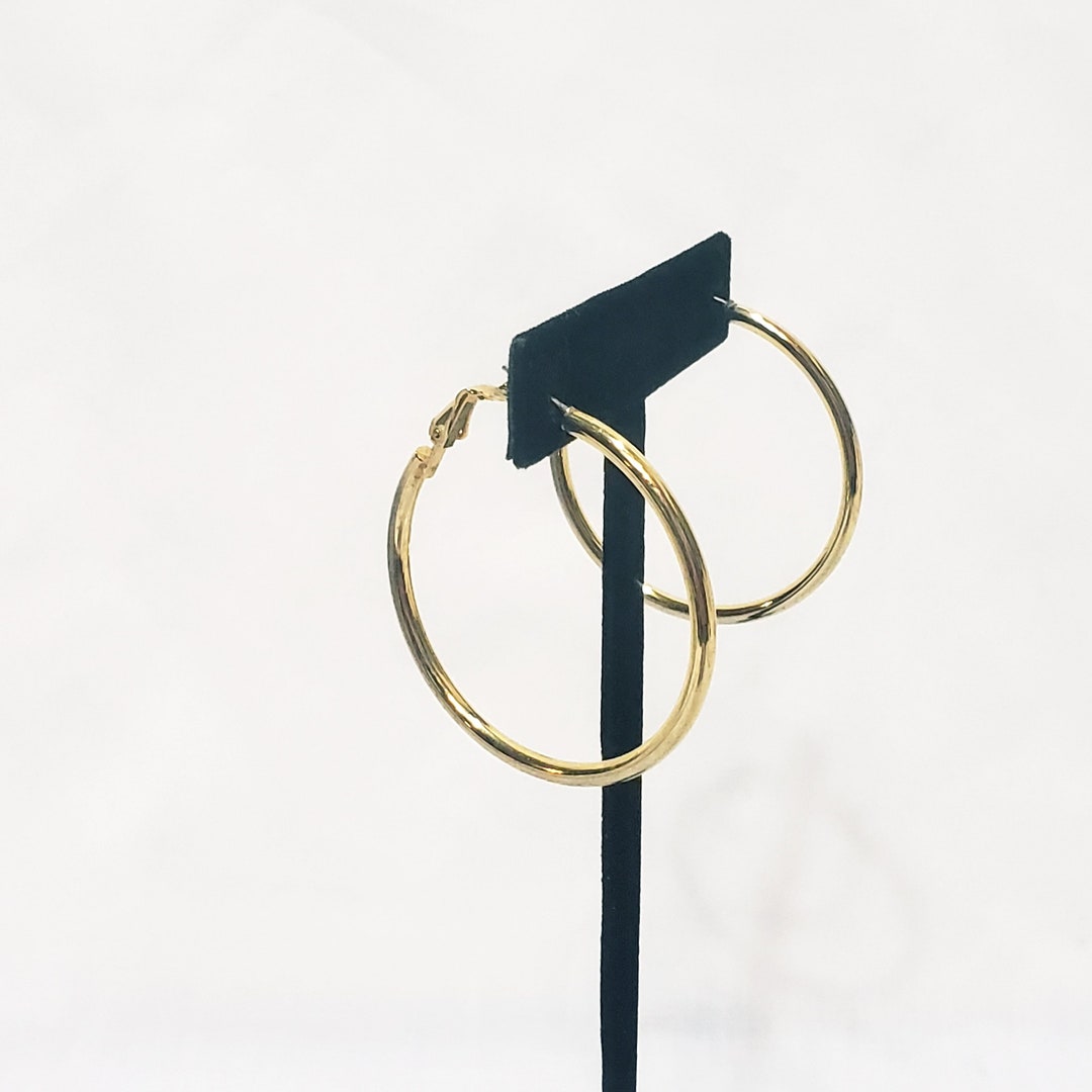 Hoop Gold Tone Simple Plain Earrings 1.75" Pierced Circle - Etsy