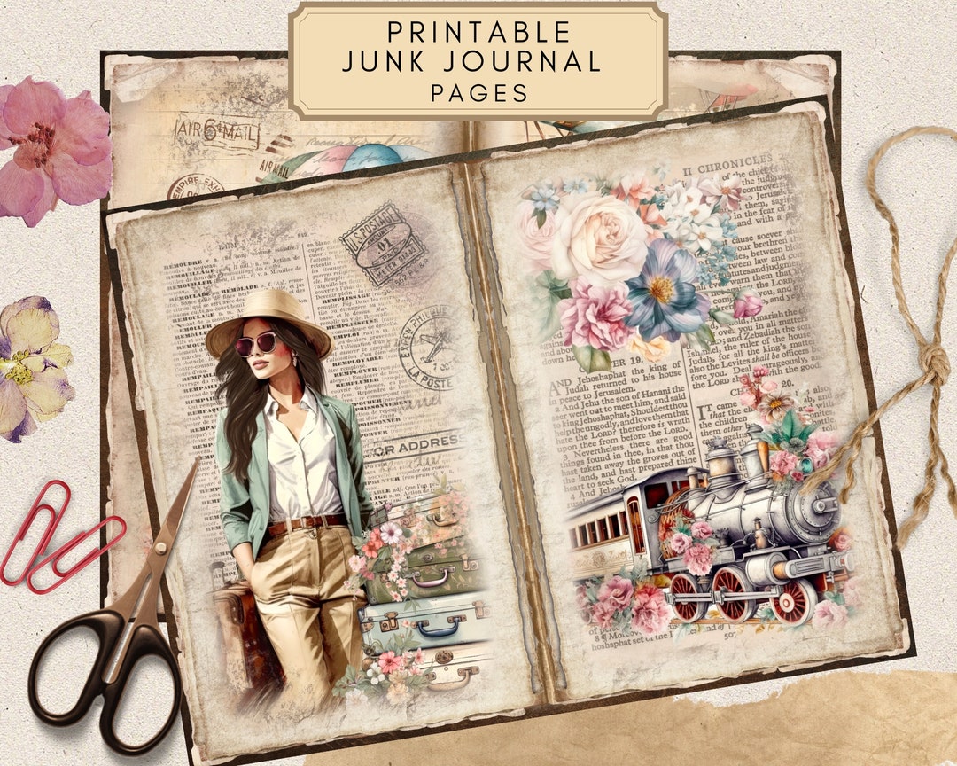 Vintage Travel Junk Journal Kit Cards Printable, Journaling Supplies ...