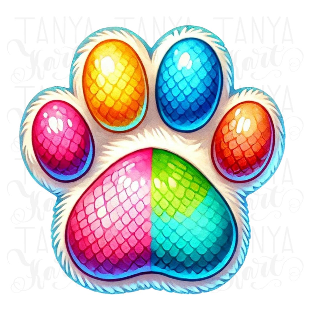 Colorful Dog Paw Print PNG for Dog Lovers, Digital Downloads ...