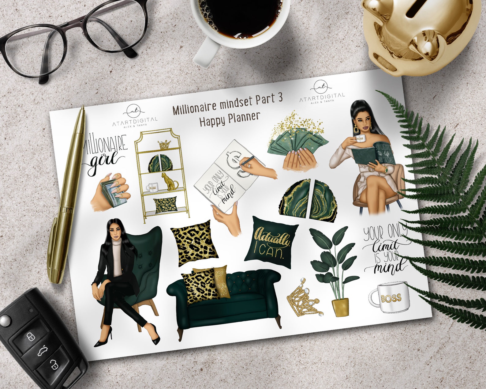 Millionaire Mindset Printable Stickers for Happy Planner, Planner Girl ...