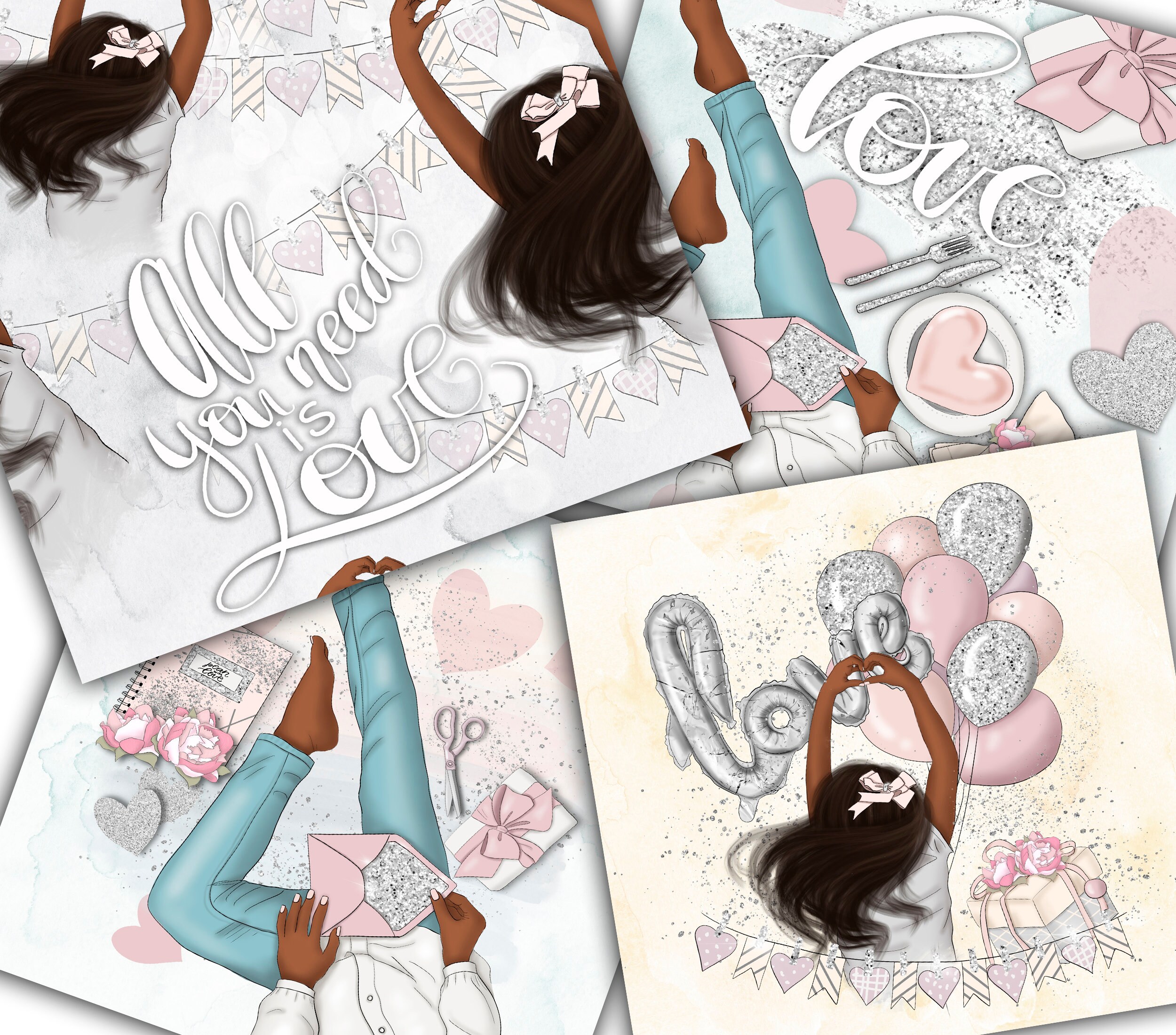 Girly Digital Paper Love Patterns Valentine Papersfashion | Etsy