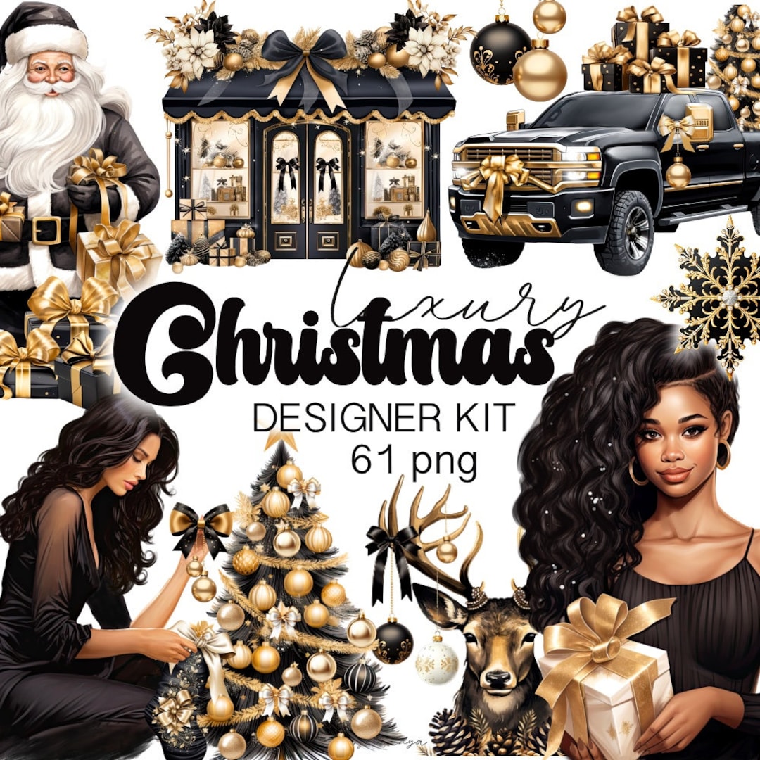Christmas Digital Fashion Clipart Bundle, Holiday Glam Clipart, Black ...