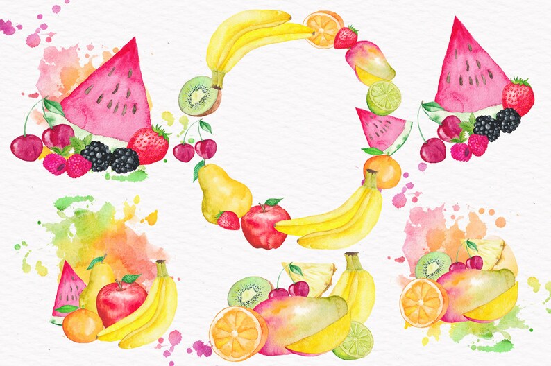 Watercolor Fruits Clipart: Hand-painted Food Illustrations (PNG ...
