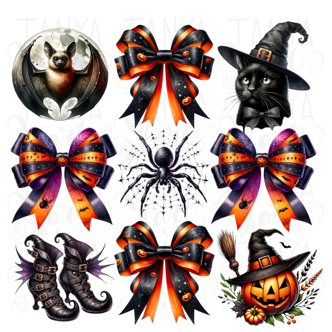 Halloween Coquette Bow & Pumpkin Season PNG, Retro Fall Designs for ...