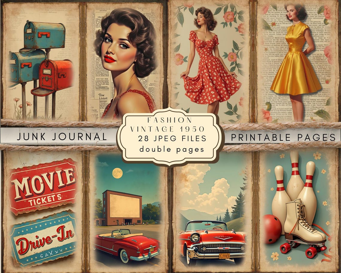 1950s Fashion Junk Journal Kit: Retro Vogue Ephemera (digital Download ...