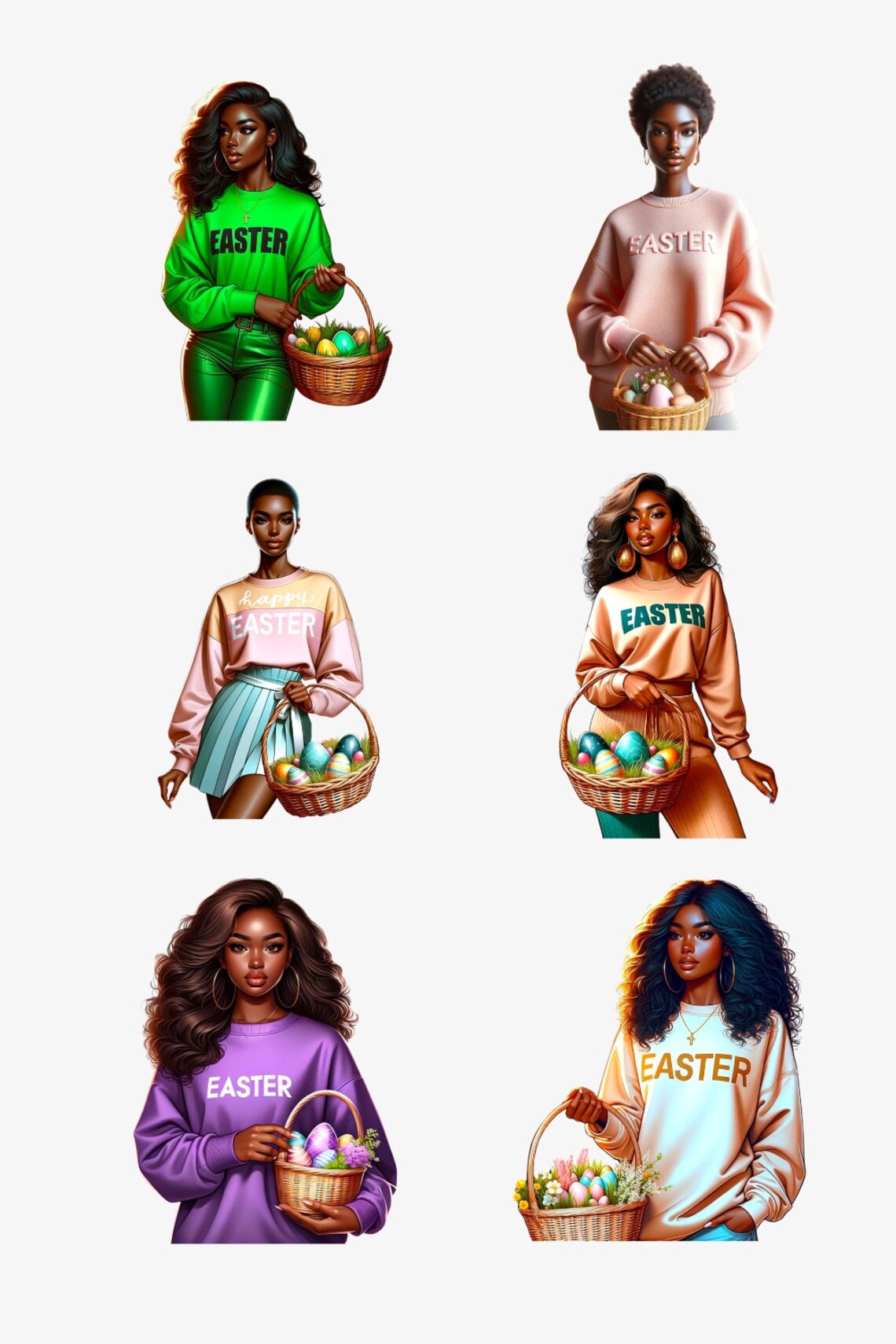 Black Girl Easter Clip Art Bundle | Spring Sublimation PNG, Digital ...