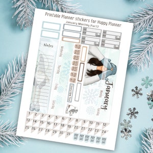 Printable January Monthly Stickers for Happy Planner, Winter Monthly ...