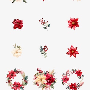 Christmas Floral Clipart Bundle Xmas Bouquet Flowers,red & White Winter ...
