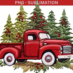 Red Christmas Truck for Holiday Designs, Holiday Art Print Sublimation ...