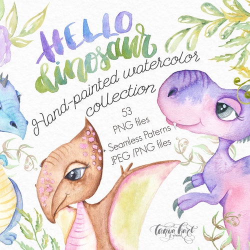 Cute Dinosaur Clipart With Watercolor Illustration - Etsy