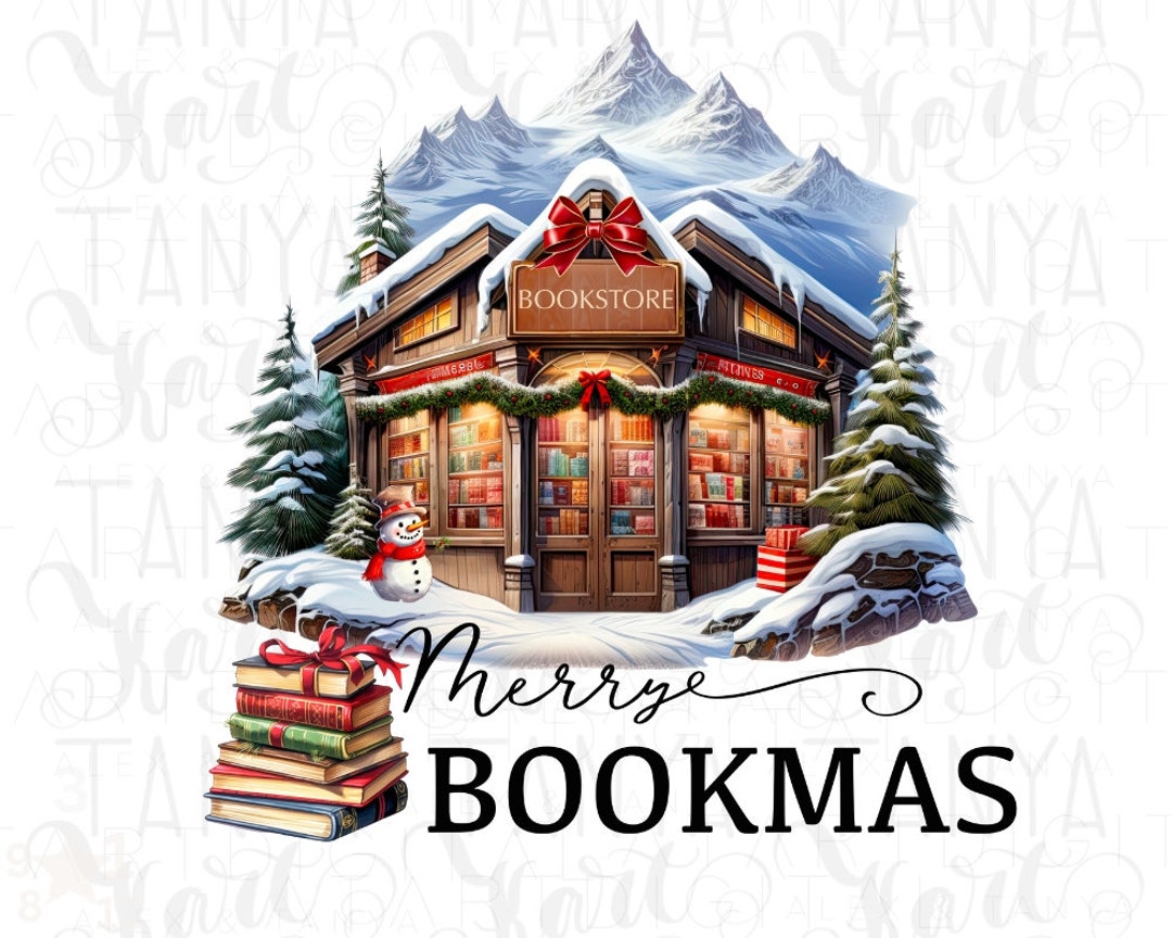 Merry Bookmas Christmas Village Bookstore, Instant Download PNG Files ...