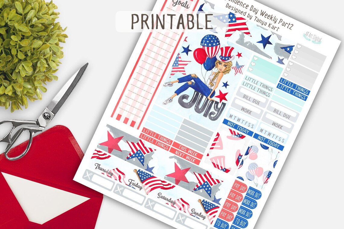 OFF Printable Stickers//july Planner Stickers//4 the of July Stickers ...