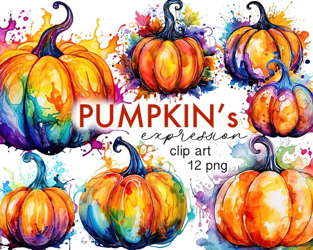 Colorful Watercolor Pumpkins Clip Art, Instant Download for Fall DIY ...