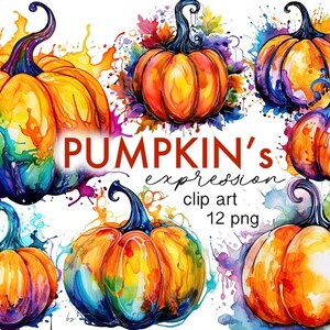 Colorful Watercolor Pumpkins Clip Art, Instant Download for Fall DIY ...