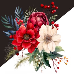 Christmas Floral Clipart Bundle Xmas Bouquet Flowers,red & White Winter ...
