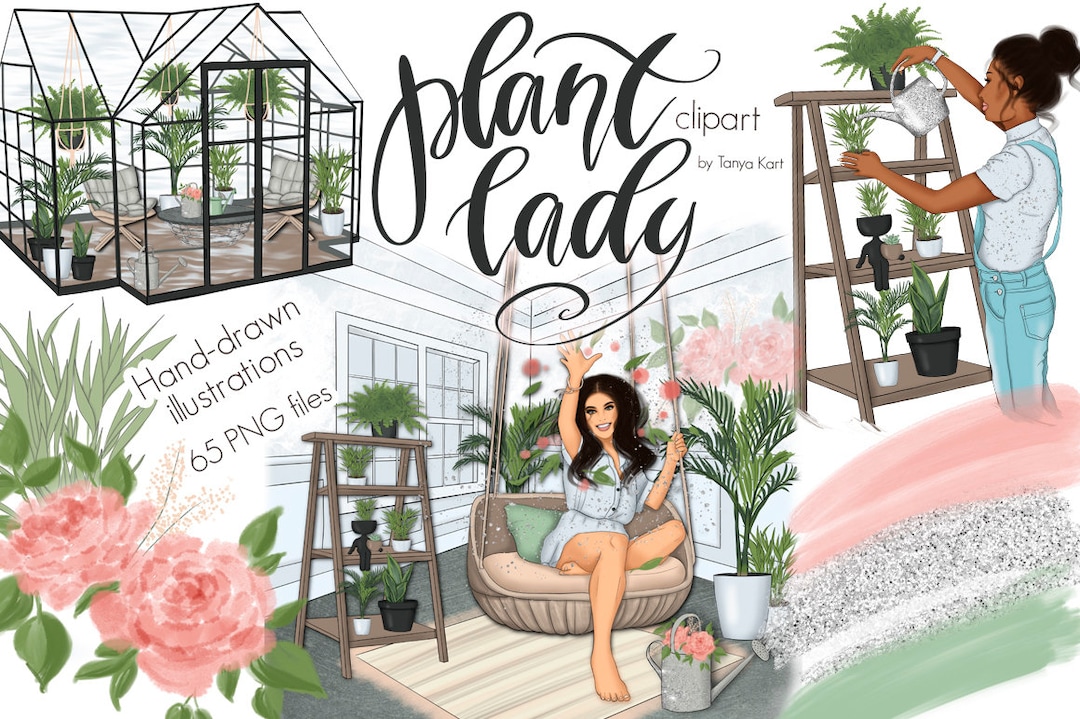 Plant Lady Clipart: Garden & Greenhouse Illustrations (65 PNG Files) - Etsy