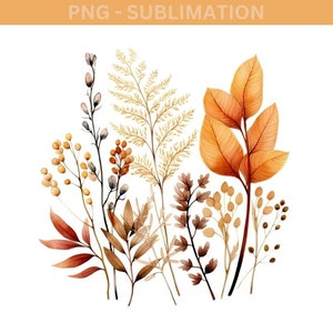 Digital Fall Floral Print, Autumn Leaves Art, Orange Floral Wedding ...