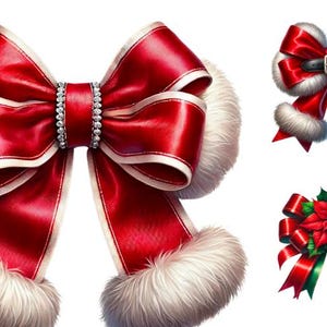 Coquette Christmas Bows PNG, Red Bow Clipart for Sublimation, Christmas ...