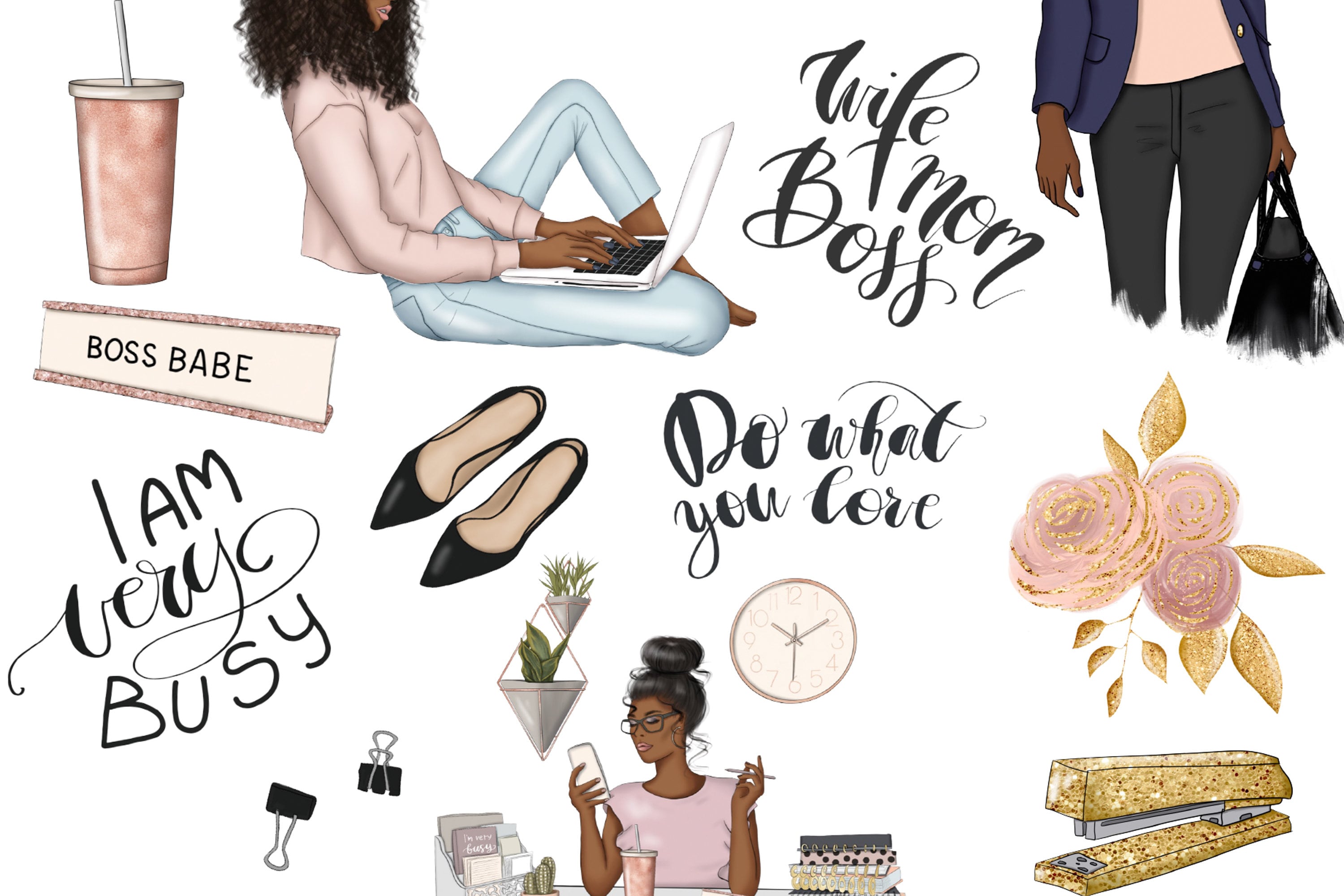 Afro Girl Boss Stickers for Goodnotes, Business Stickers, Boss Dark ...