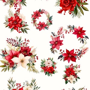 Christmas Floral Clipart Bundle Xmas Bouquet Flowers,red & White Winter ...