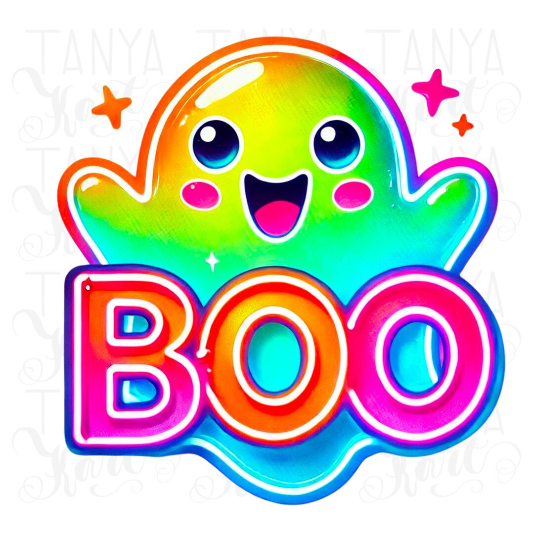 Neon Boo Ghost PNG, Digital Download for Crafts, Trendy Halloween ...