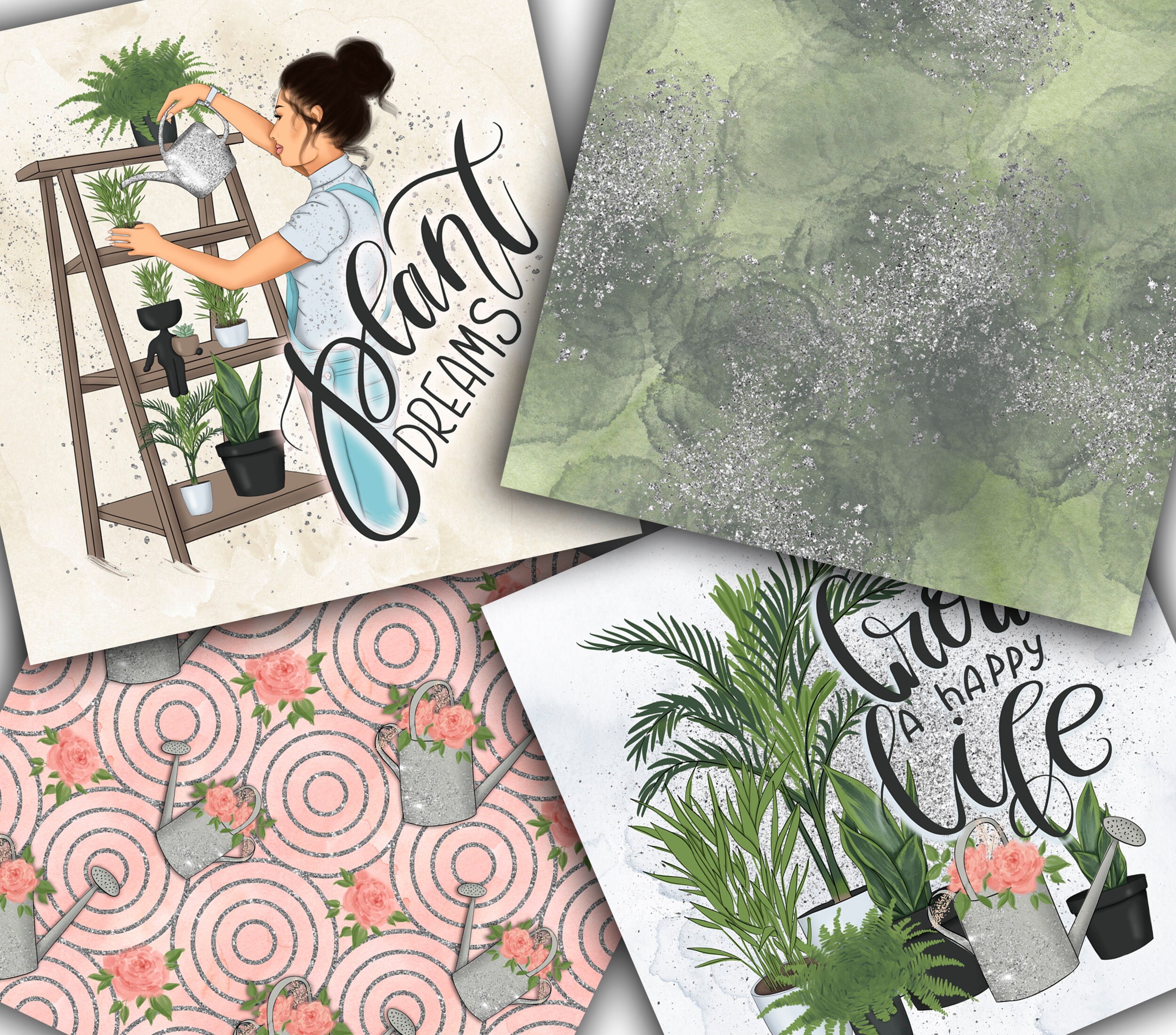 Scrapbook Paper Pack,digital Papers,plant Lady Paper,fashion Girl Paper ...