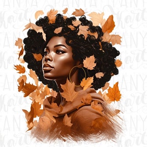 African American Woman in the Fall Graphic Design for Mugs T-shirts ...