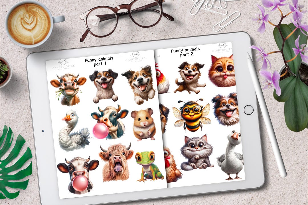 Funny Animal Stickers Pack | Cute Stickers for Goodnotes, Procreate ...