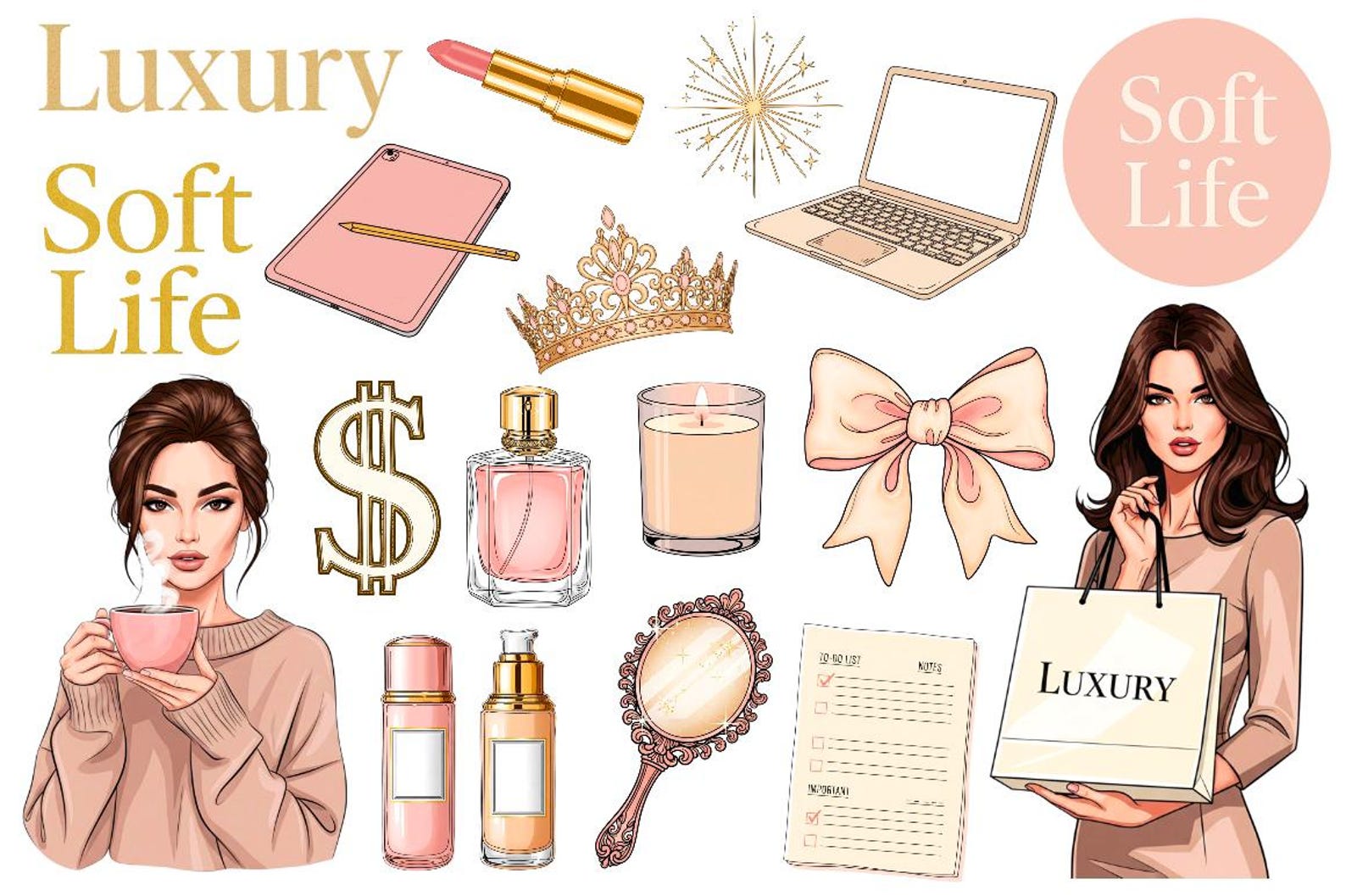 Soft Life Inspirational Woman Clipart Png Bundle , Glam Luxury Digital ...