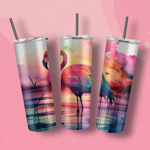 Flamingo Tumbler, Alcohol Ink Tumbler, Watercolor Texture, Skinny ...