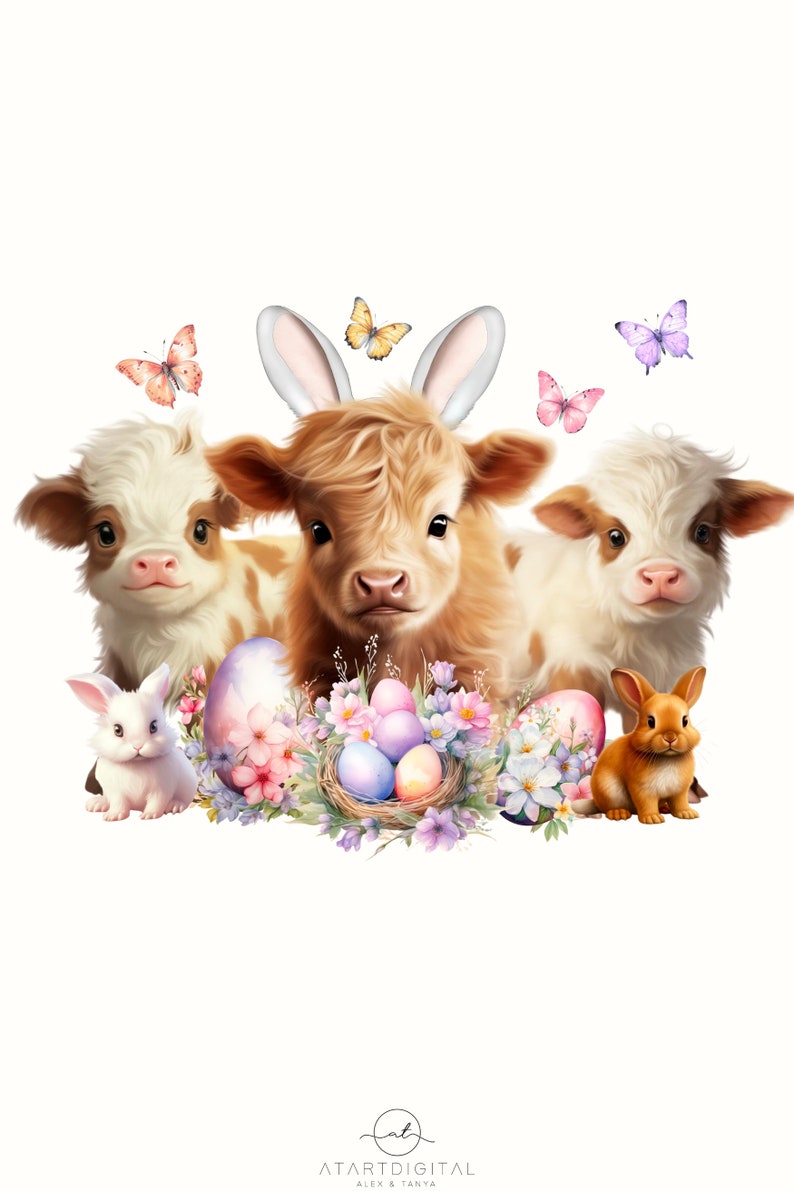 Easter Cows, Digital Download for Sublimation Designs, Highland Cow Art ...