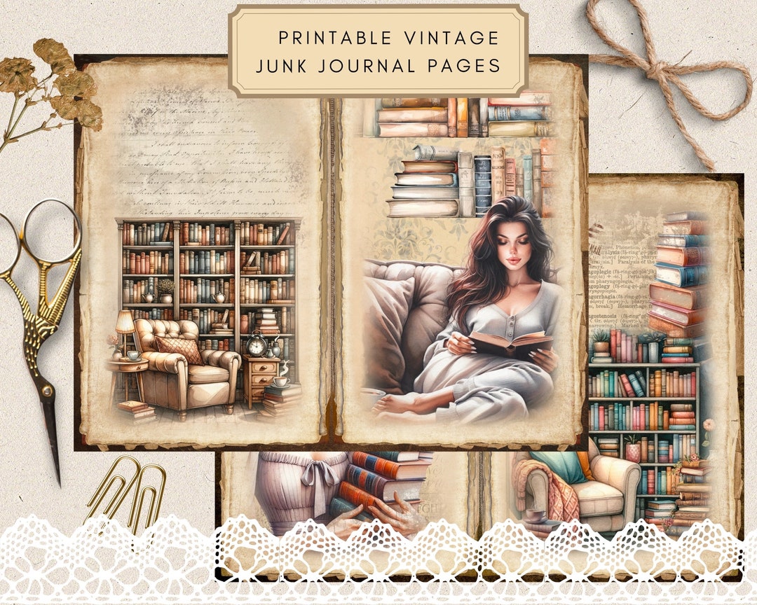 Digital Book Pages, Junk Journal Kit, Vintage Ephemera, Collage Sheets ...