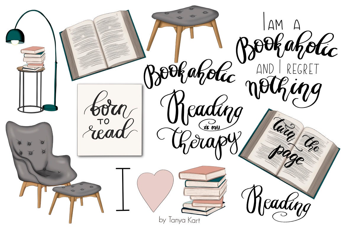 Booklover Clipart Bookish Illustration I Love Books Books - Etsy
