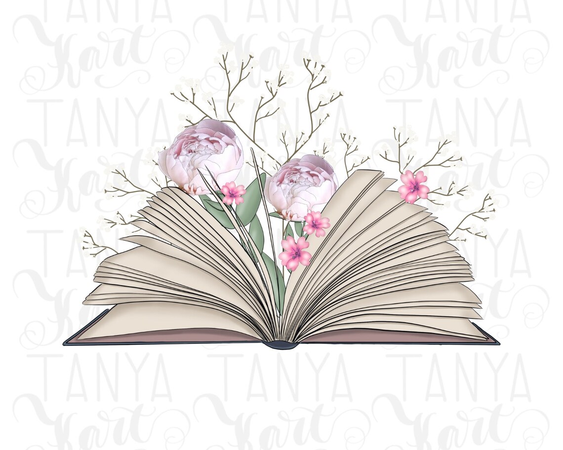Book With Flowers Design Illustration Reading Png File - Etsy