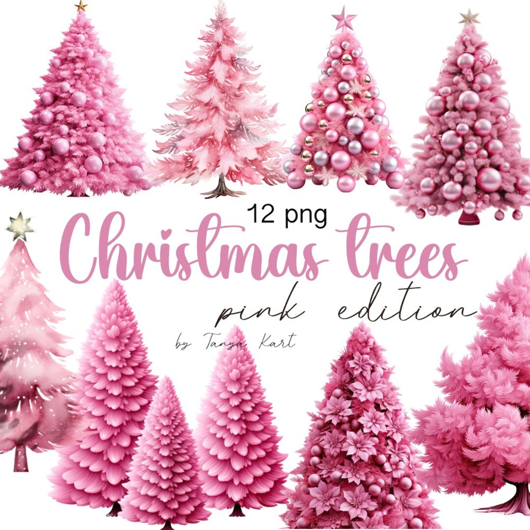 Pink Christmas Trees Clipart Bundle, Png Digital Download for Holiday ...