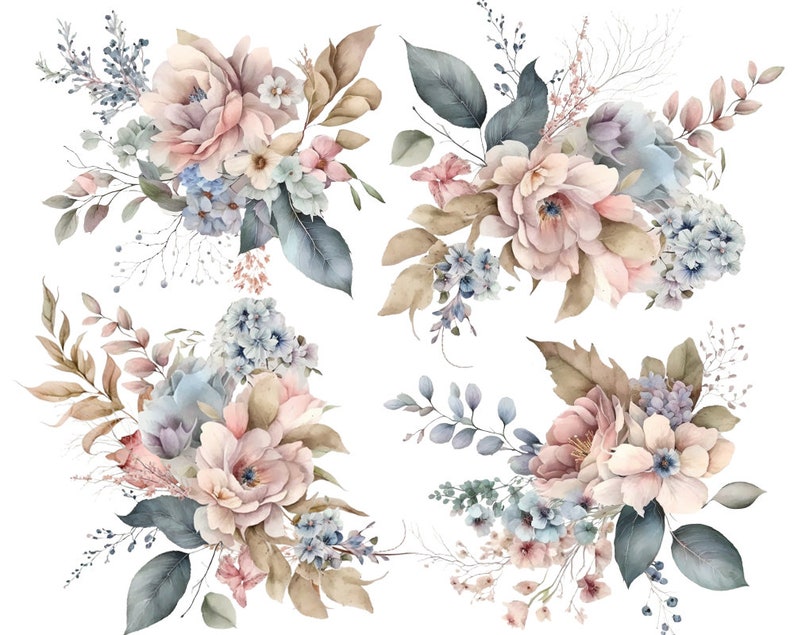 Easter Pastel Clipart Bundle, Floral Watercolor Designs, Easter Bunny ...