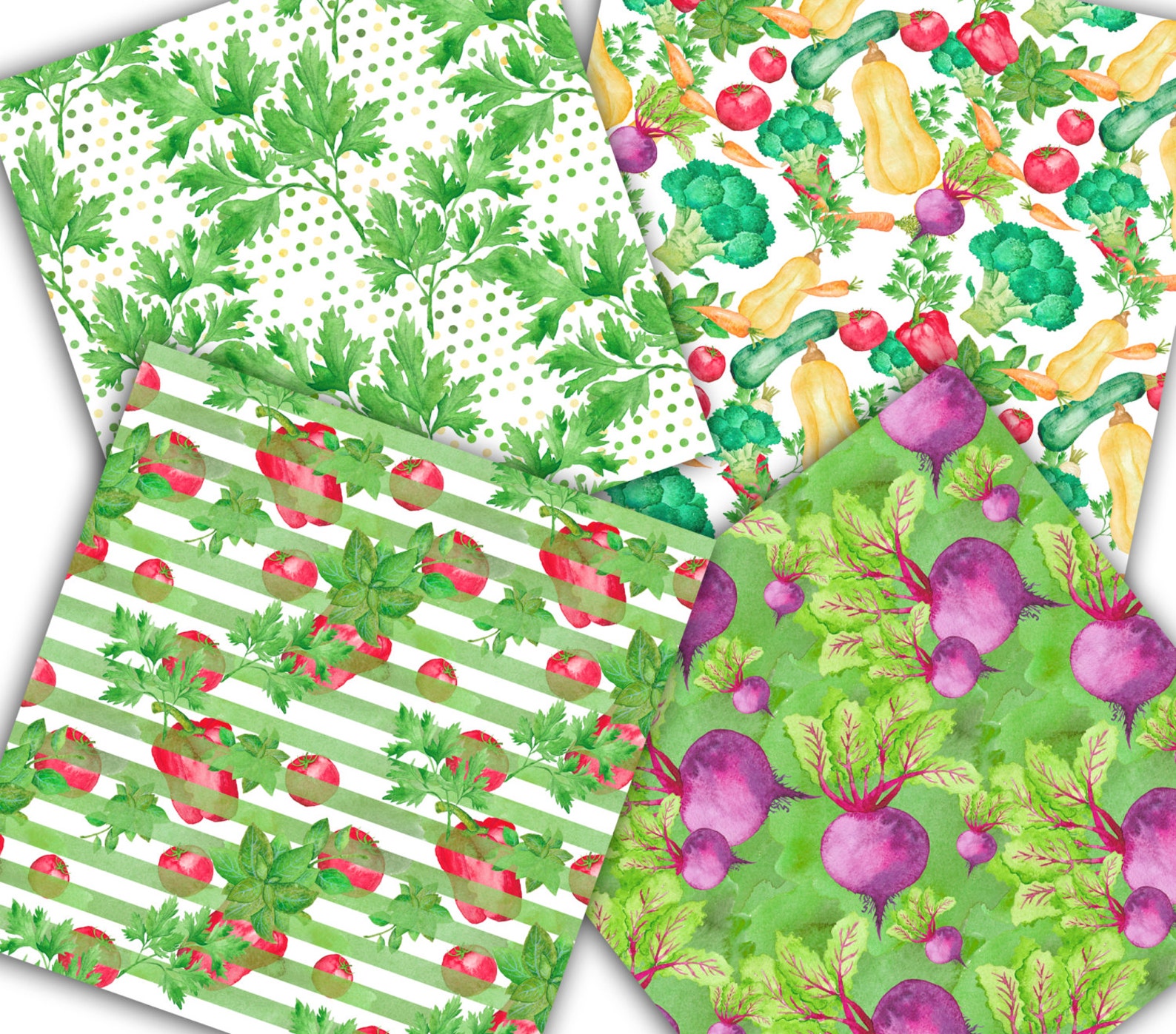Vegetable Digital Paper Pack, Veggies Graphics, Seamless Pattern ...