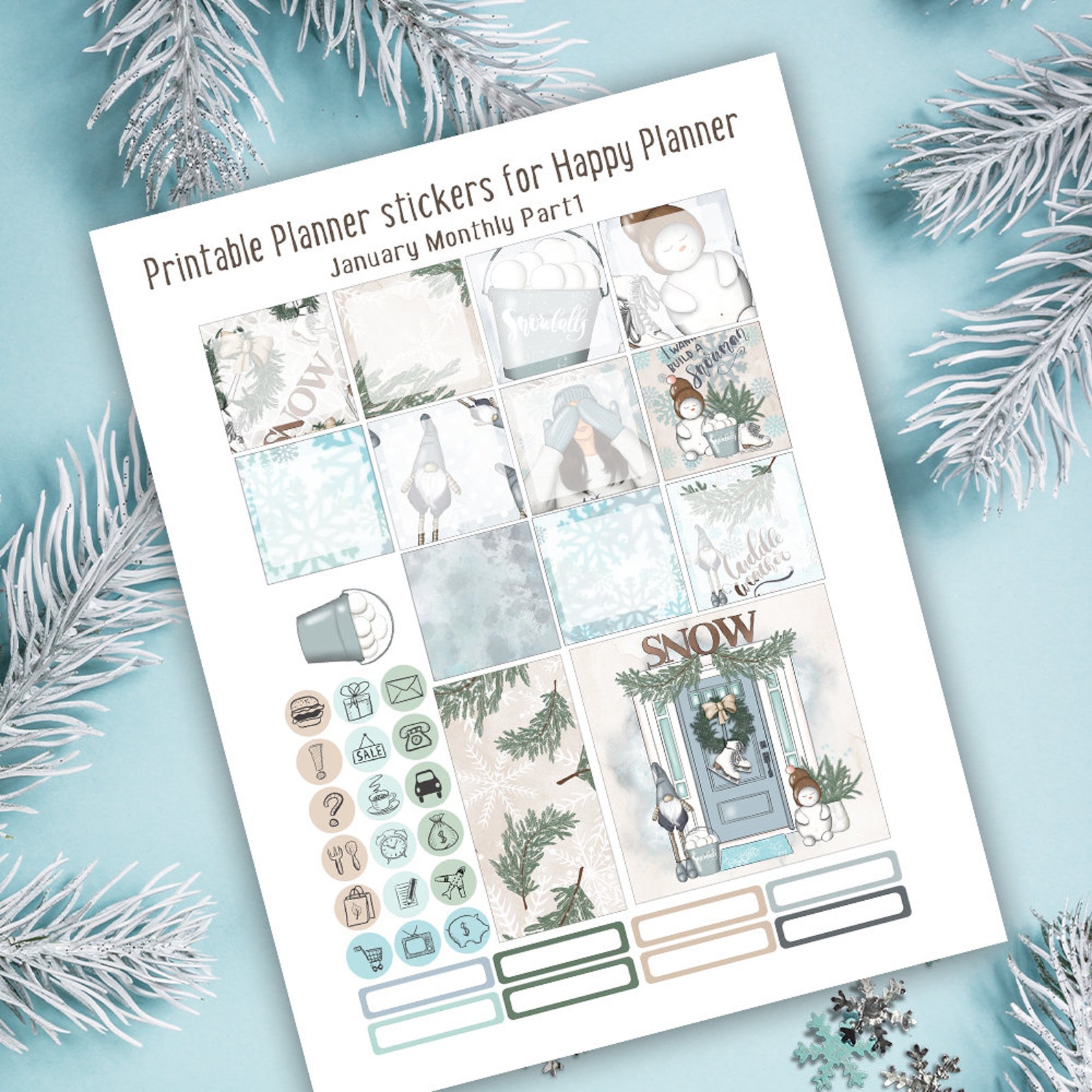 Printable January Monthly Stickers for Happy Planner, Winter Monthly ...
