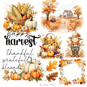 Thankful Fall Farmhouse Clipart Bundle, Instant Download Digital PNG ...