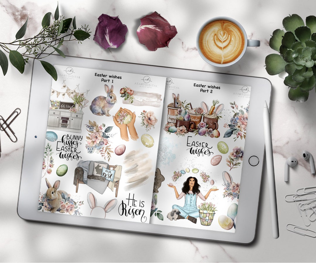 Easter Goodnotes, Spring Icons, Floral Goodnotes, Stickers Bunny, Eggs ...