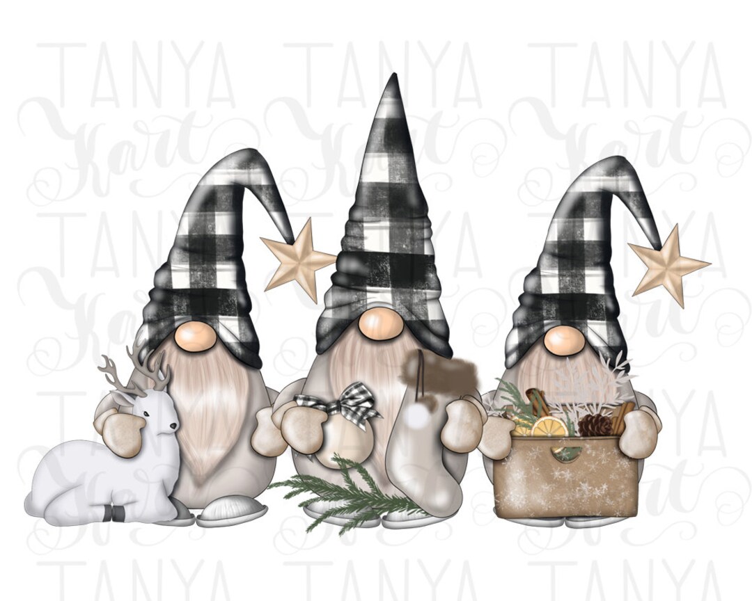 Black and White Buffalo Plaid Christmas Gnomes Png Digital Design, Joy ...