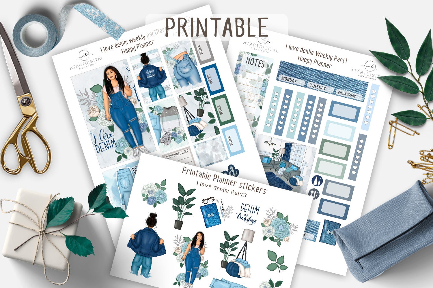 Happy Planner Printable Denim Stickers Weekly Stickers | Etsy