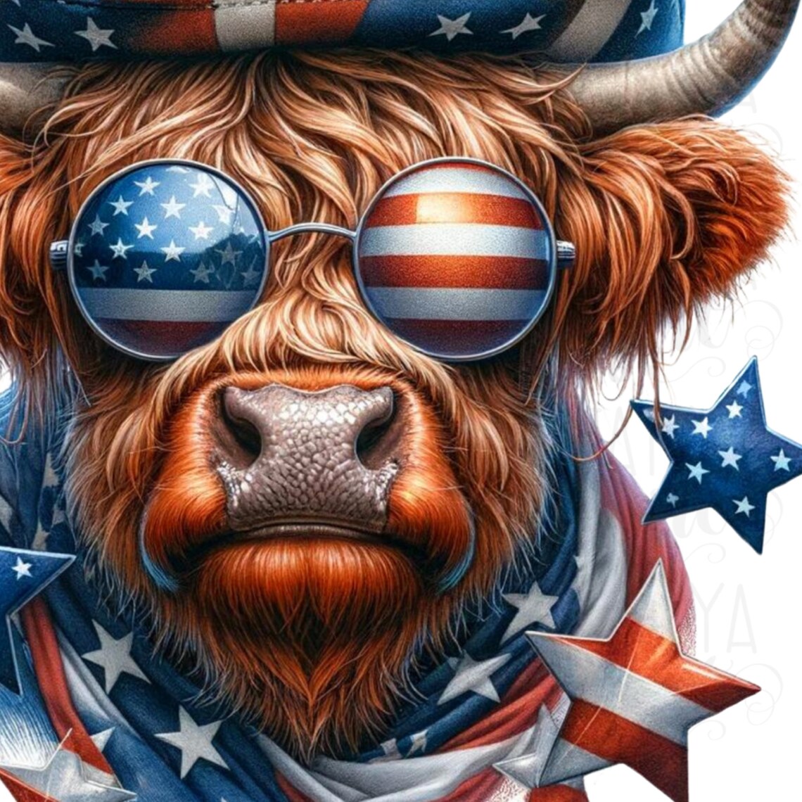 Patriotic Highland Cow PNG: American Flag, 4th of July (instant ...