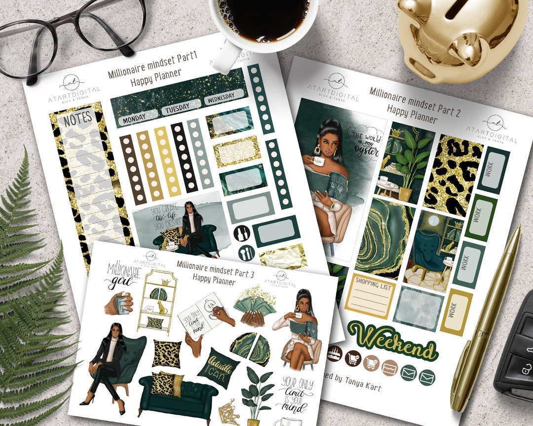 Millionaire Mindset Printable Stickers for Happy Planner, Black Woman ...