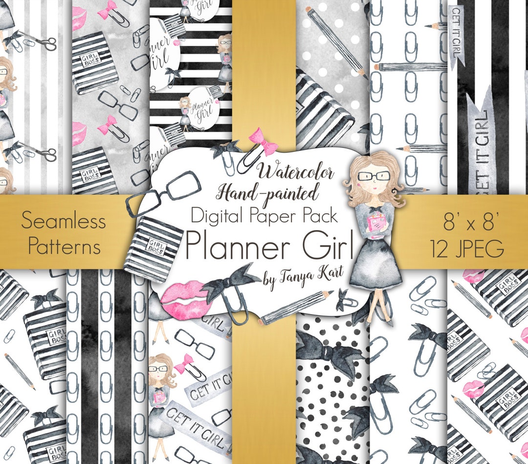 Planner Girl Digital Paper Pack, Fashion Digital Paper, Planner Cover ...