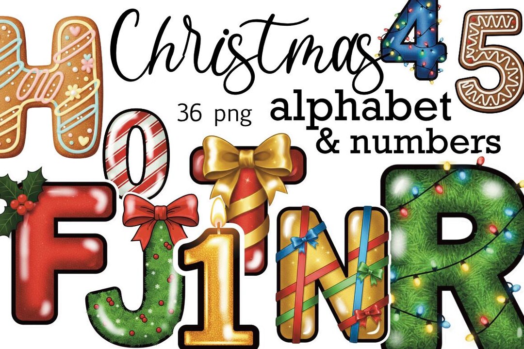 Christmas Alphabet and Numbers PNG Clipart: Christmas Letters, Holiday ...