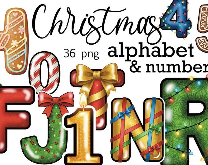 Christmas Alphabet Clipart: Holiday SVG, PNG Letters (digital Download ...